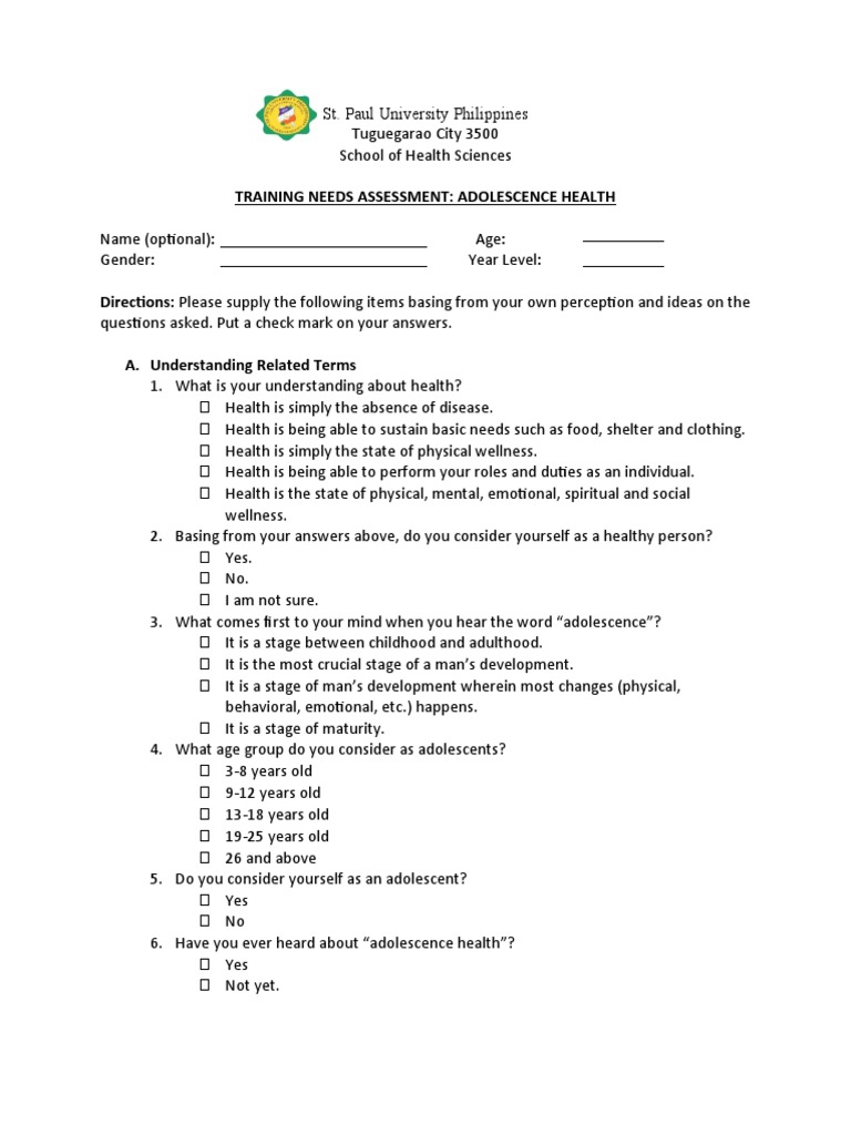 Assessing Adolescent Health Needs: Insights from a Training ...