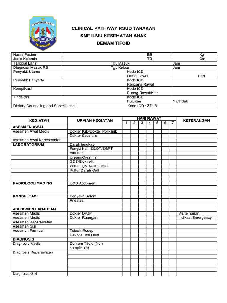 Clinical Pathway Terintegrasi Anak Demam Tifoid Rsud Tarakan | PDF