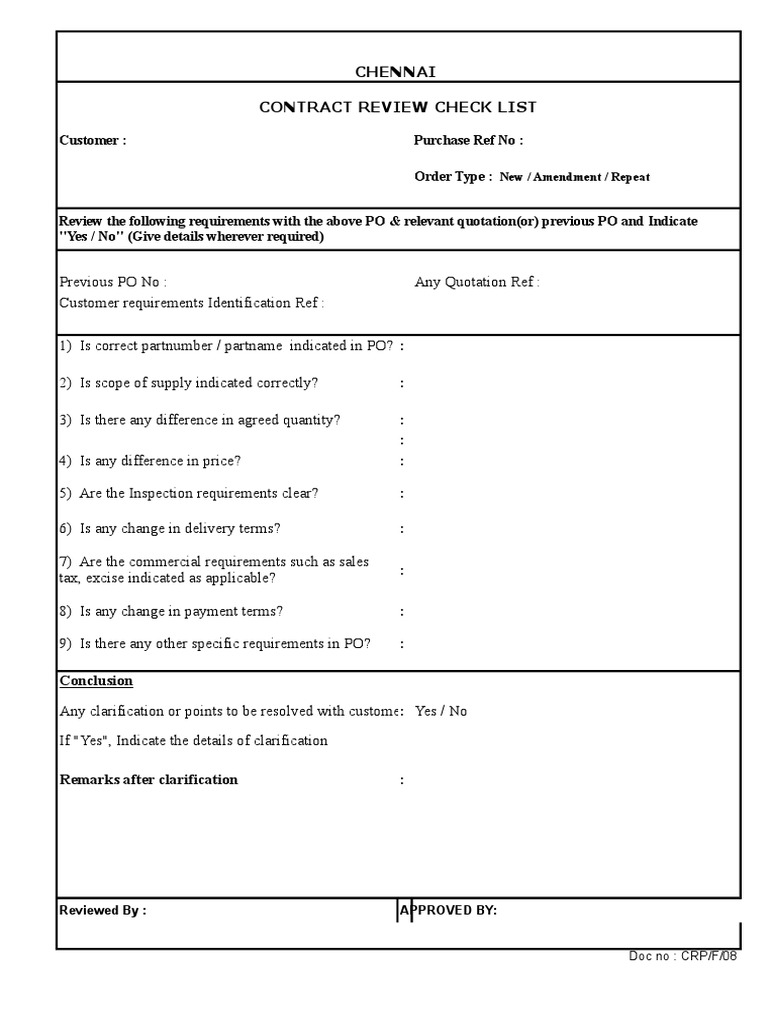 Contract Review Check List | PDF