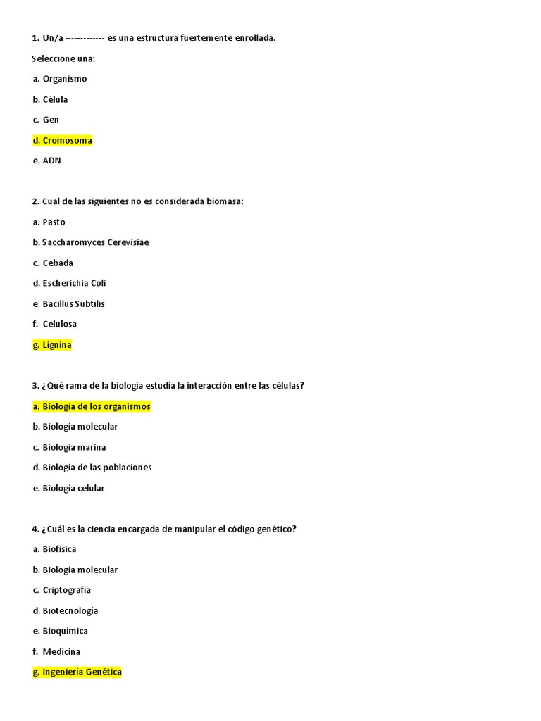 Bio Multiple Choice Resuelto | PDF | Citoplasma | Enzima