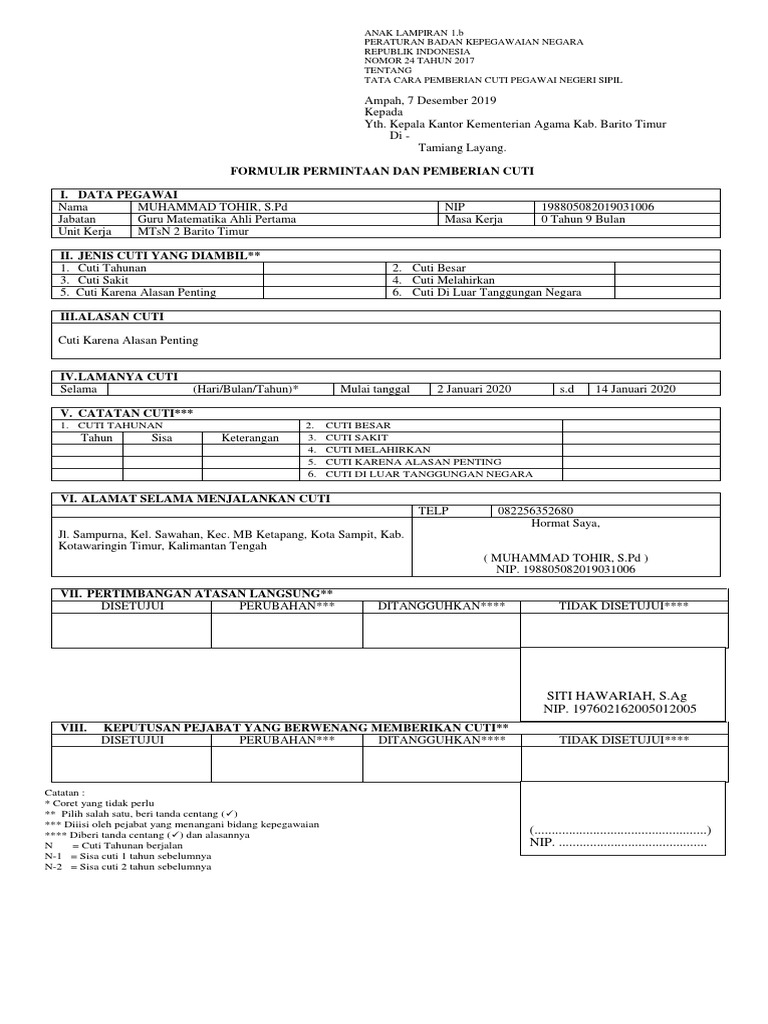 Form Cuti PNS Kemenag | PDF