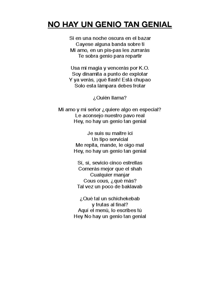 Letra "No Hay Un Genio Tan Genial" PDF | PDF
