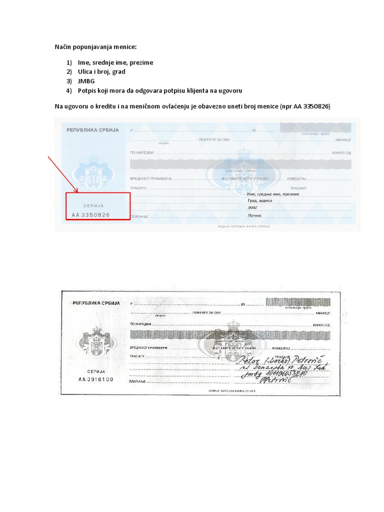 Uputstvo Za Popunjavanje Menice - Prilog 4 | PDF