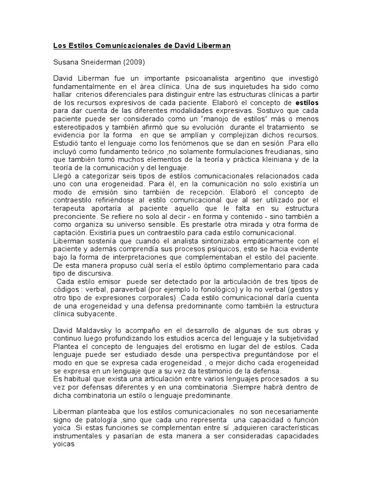 Los Estilos Comunicacionales de David Liberman | PDF | Psicoanálisis | Amor
