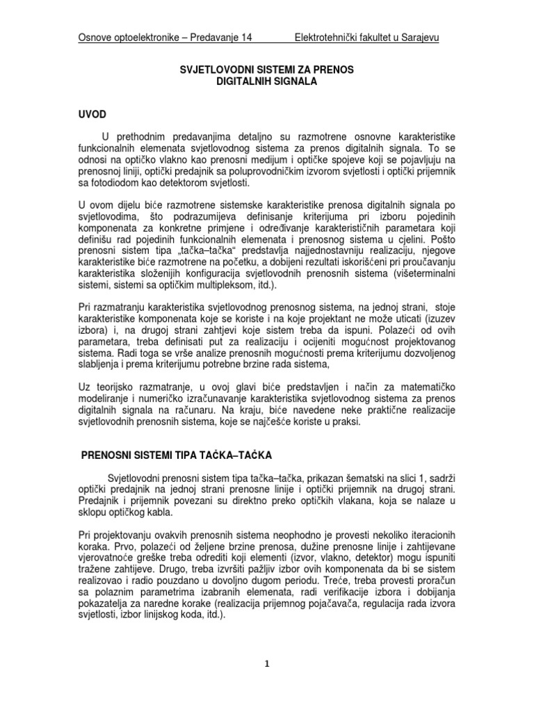 Opticki Sistemi Za Prenos Digitalnih Signala PDF | PDF