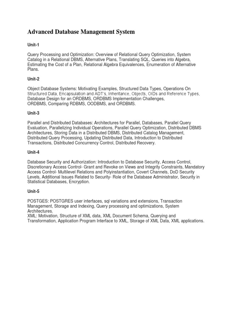 Advanced Database Management System | PDF