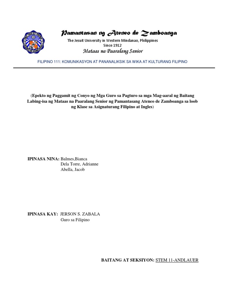 Epekto NG Paggamit NG Conyo NG Mga Guro Sa Pagtuturo. | PDF