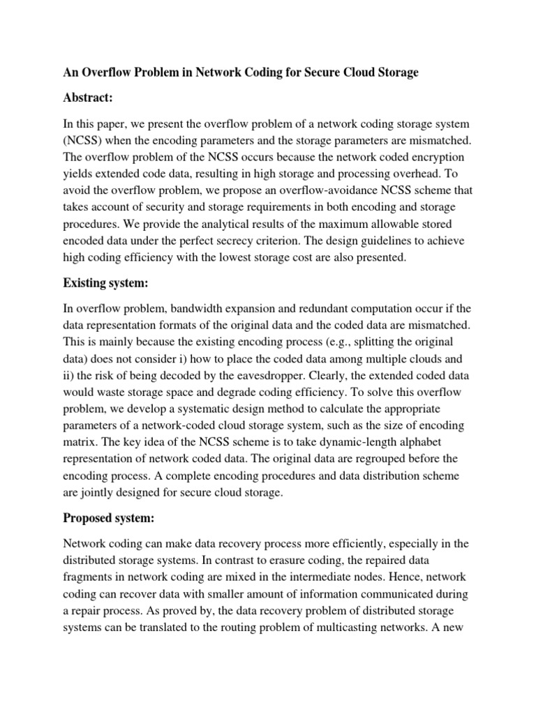 An Overflow Problem in Network Coding For Secure Cloud Storage | PDF | Code | Computer Data Storage