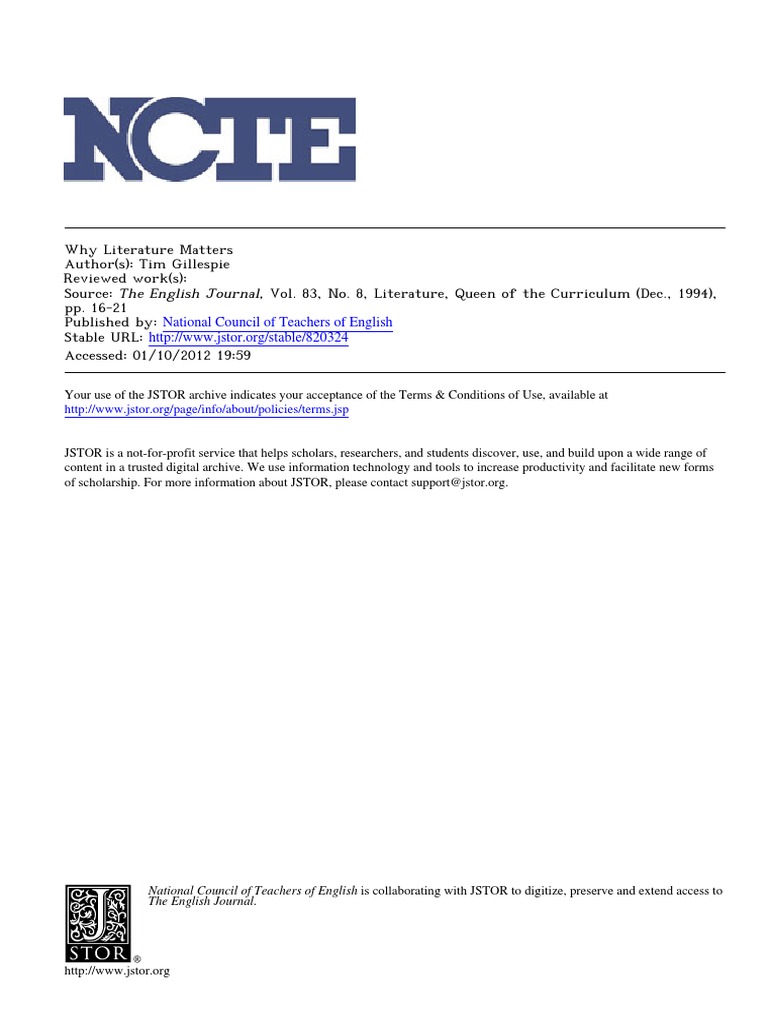 Tim Gillespie - Why Literature Matters - 1994 | PDF