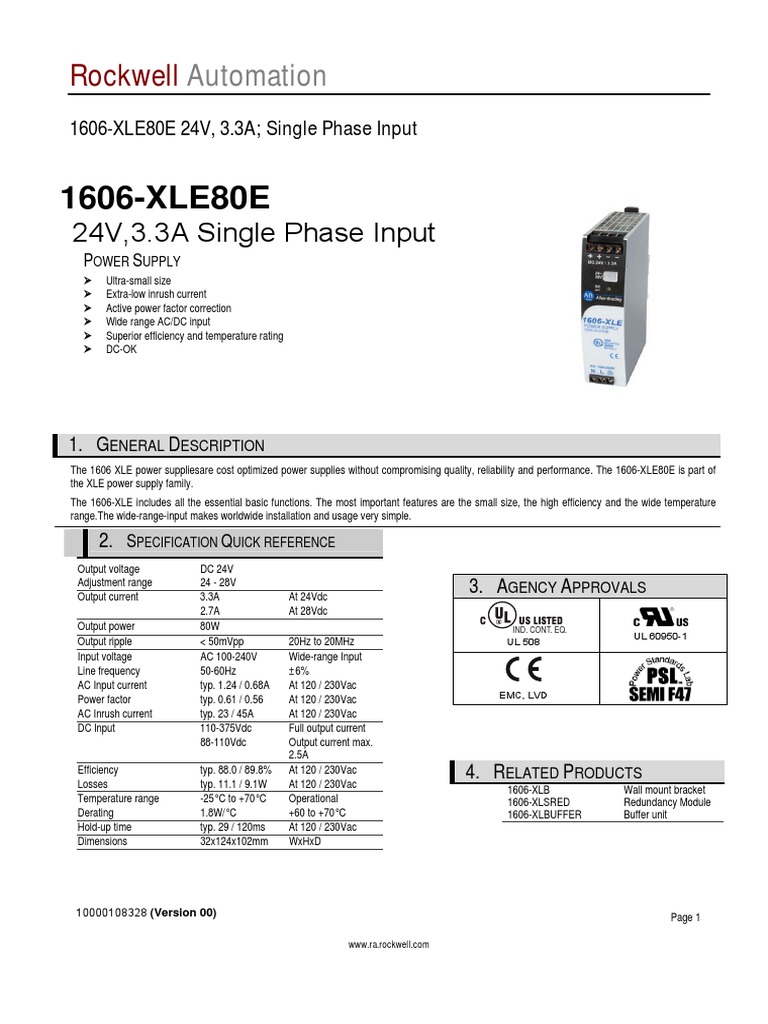 Datasheet - 1606-XLE80E | Download Free PDF | Power Supply | Direct Current