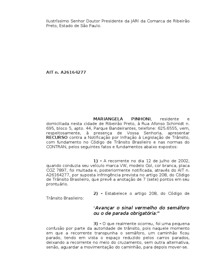 MODELO - Recurso Multa | Tráfego | Semáforo