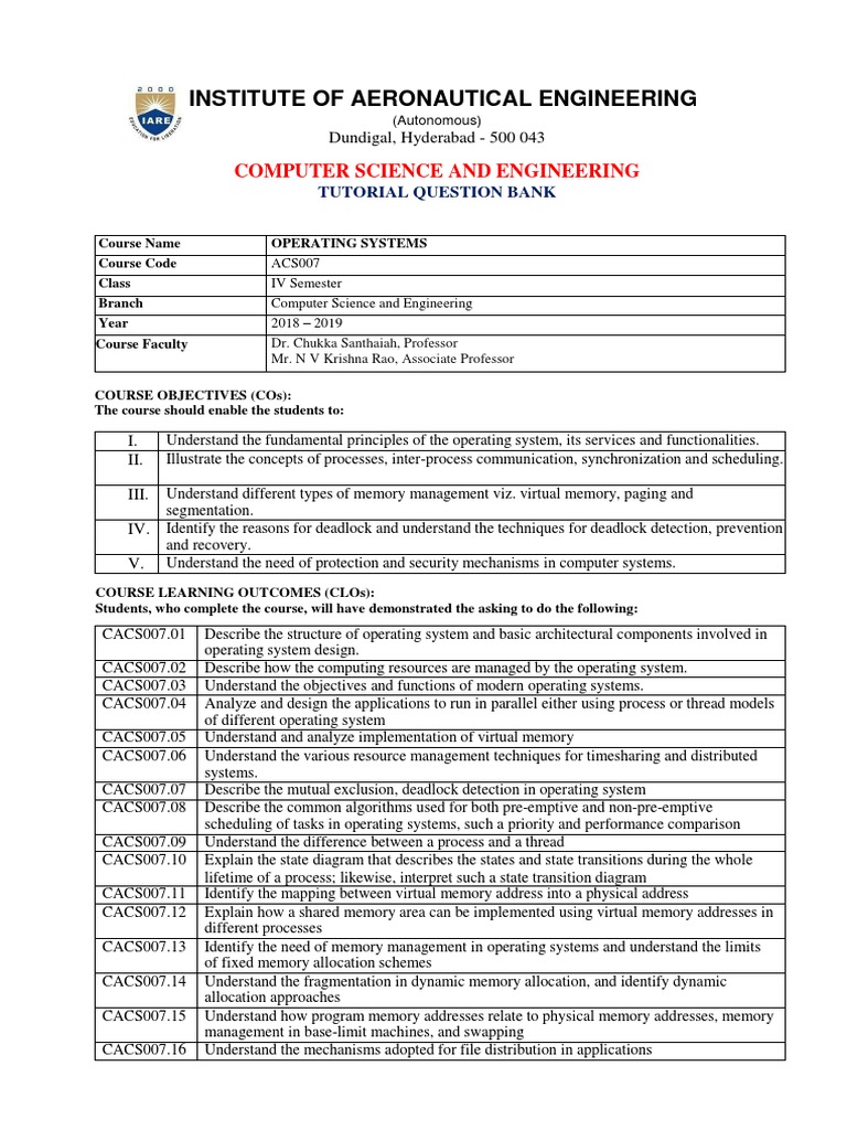 Operating Systems Question Bank | Download Free PDF | Scheduling (Computing) | Operating System