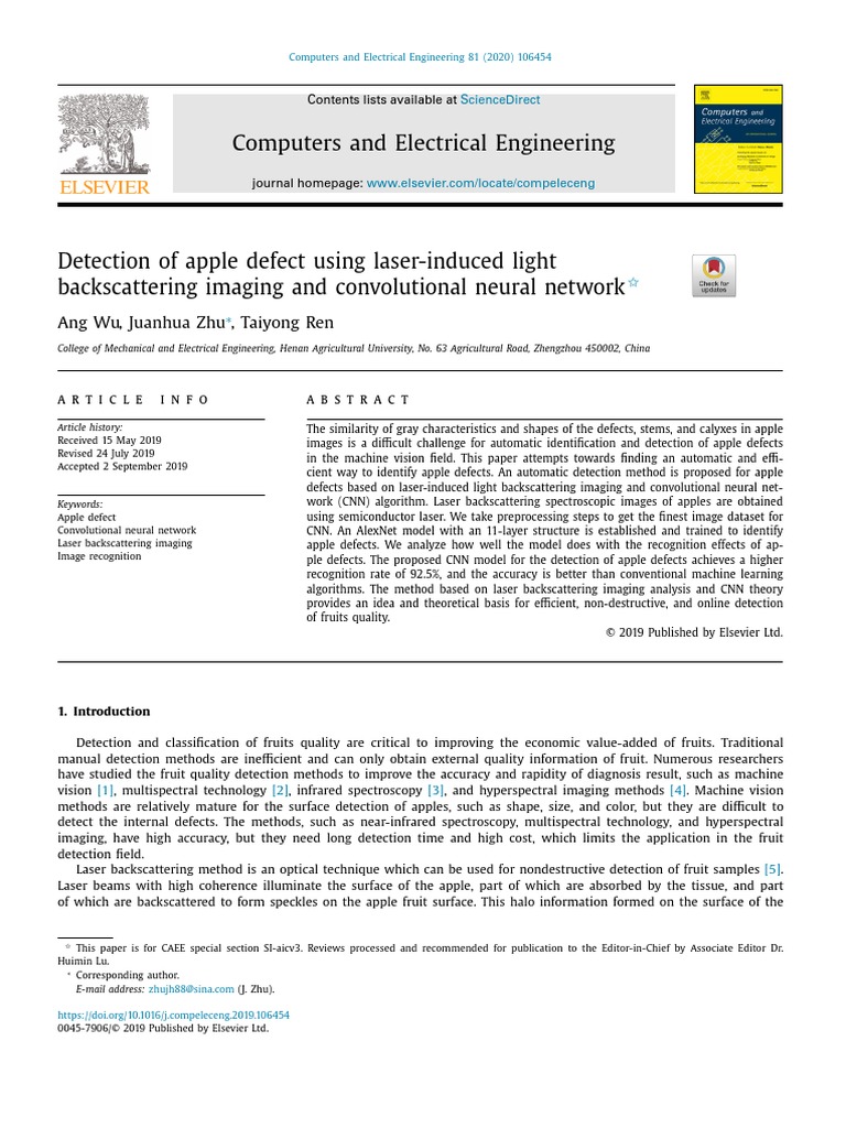 Detection of Apple Defect Using Laser-Induced Light Backscattering ...