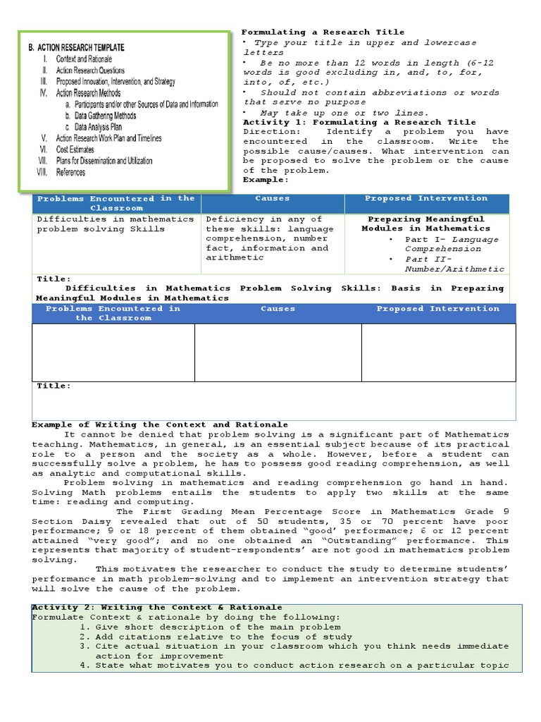 Activities For Action Research | PDF | Reading Comprehension ...