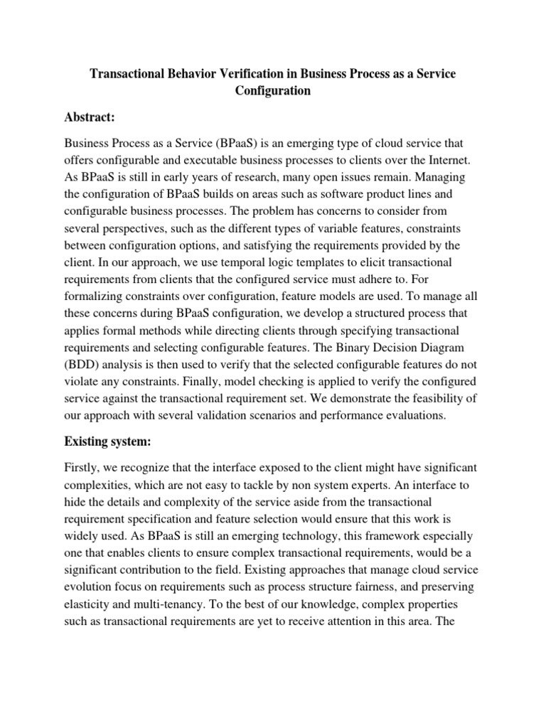 Transactional Verification in BPaaS Configuration | PDF | Formal ...