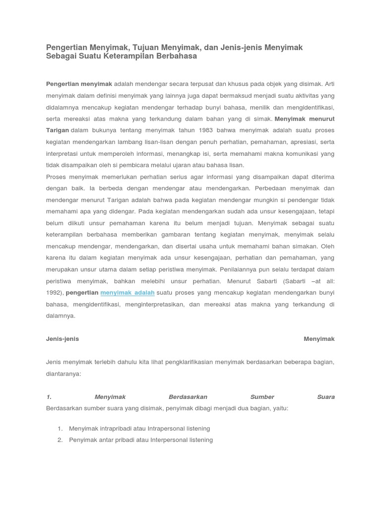 Pengertian Menyimak | PDF | Seni & Disiplin Bahasa