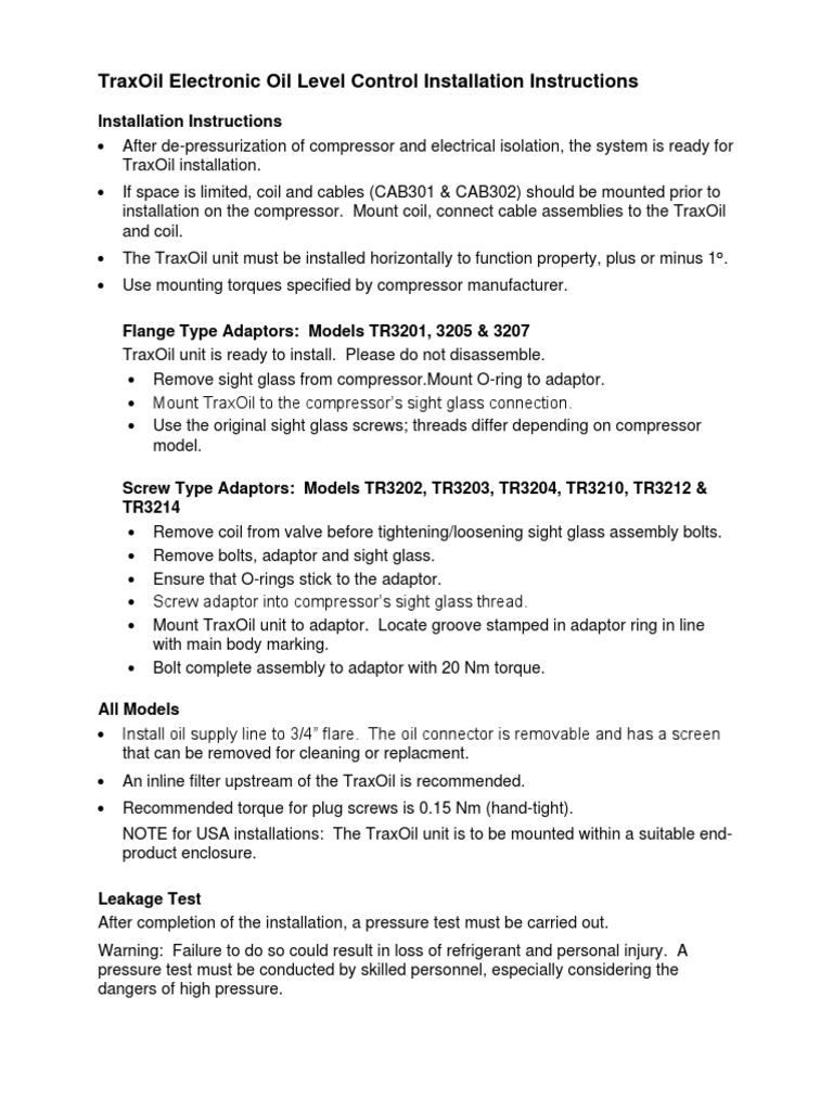 TraxOil Electronic OLC Installation Instructions | PDF | Screw | Fuse ...