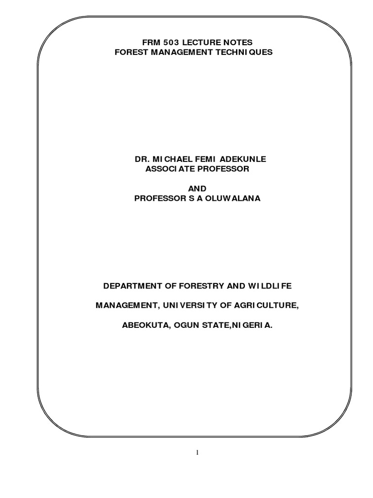 Frm 503 Lecture Notes Forest Management Pdf Pdf Forestry Forests