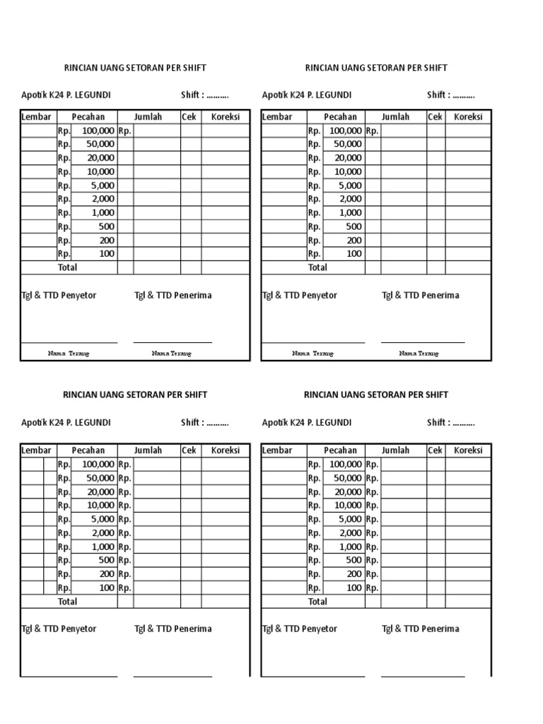 Form Rincian Setoran KSR | PDF