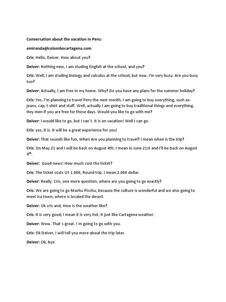 Conversation About The Vacation in Peru | PDF