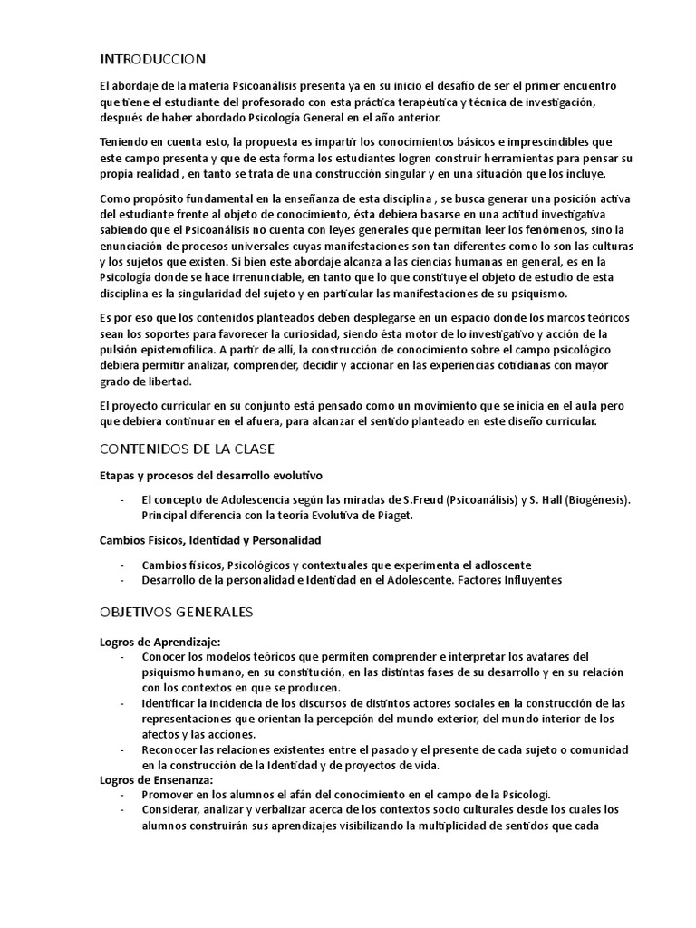 Psicoanálisis Adolescencia | PDF | Carné de identidad | Mente inconsciente