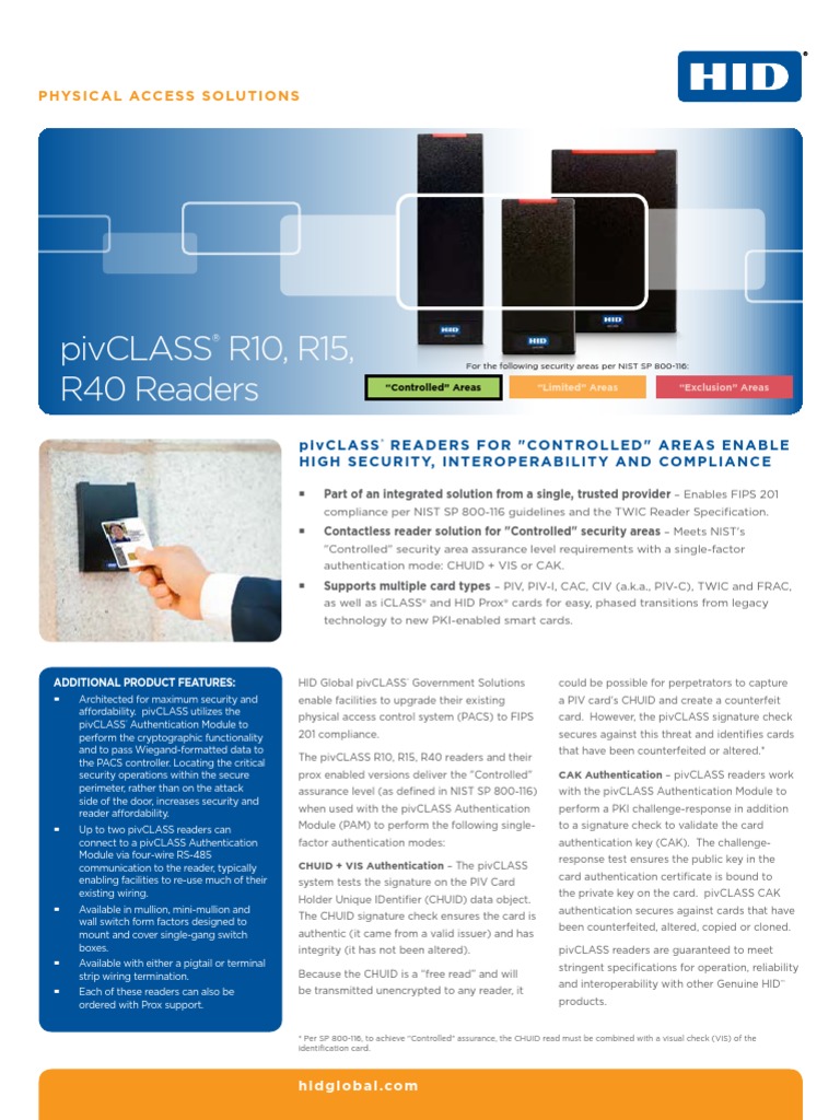 pivCLASS® R10, R15, R40 Readers | PDF | Authentication | Telecommunications