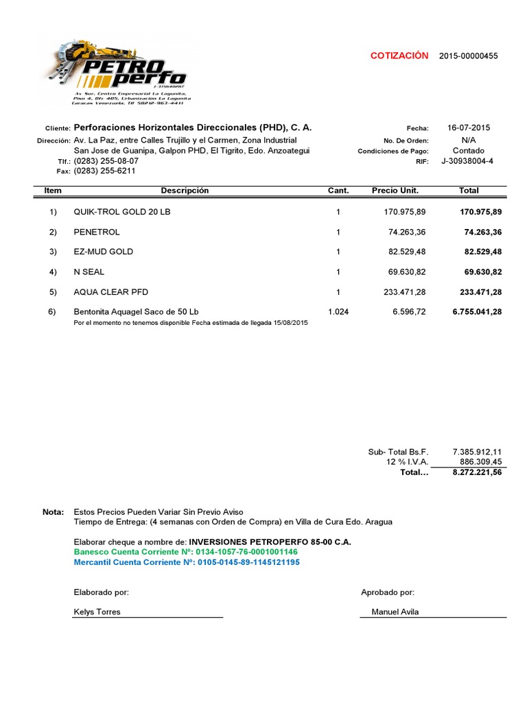 Cotizacion PetroPerfo | PDF | Bancario | Servicios financieros