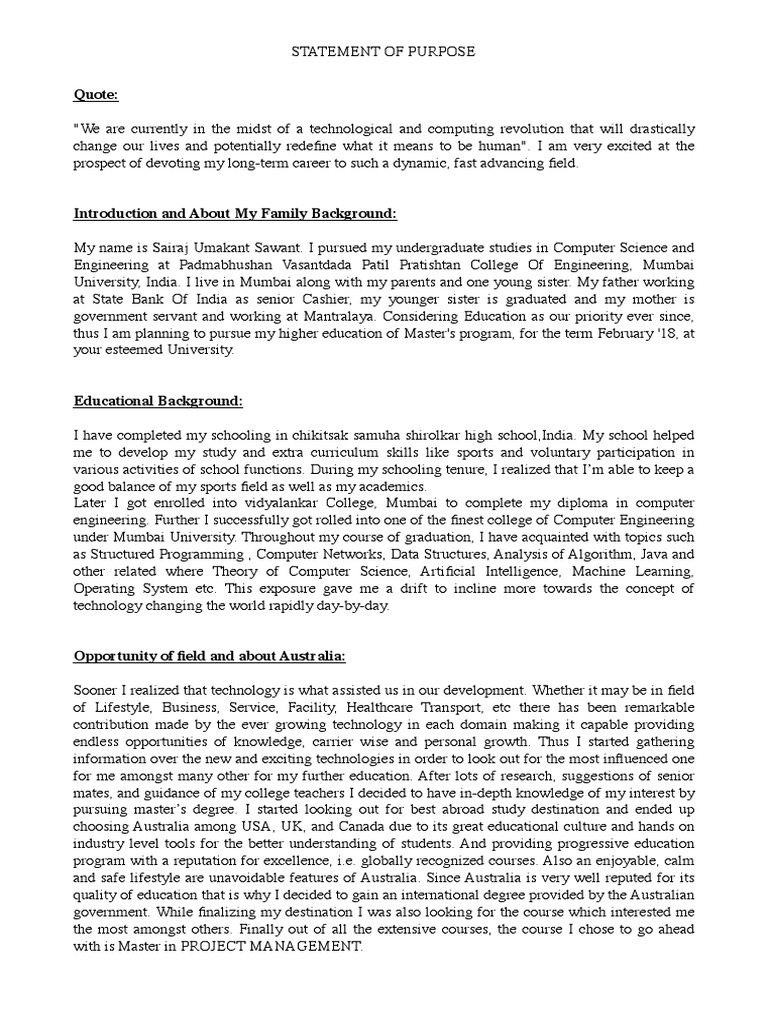 Statement of Purpose | Download Free PDF | Project Manager | Project ...