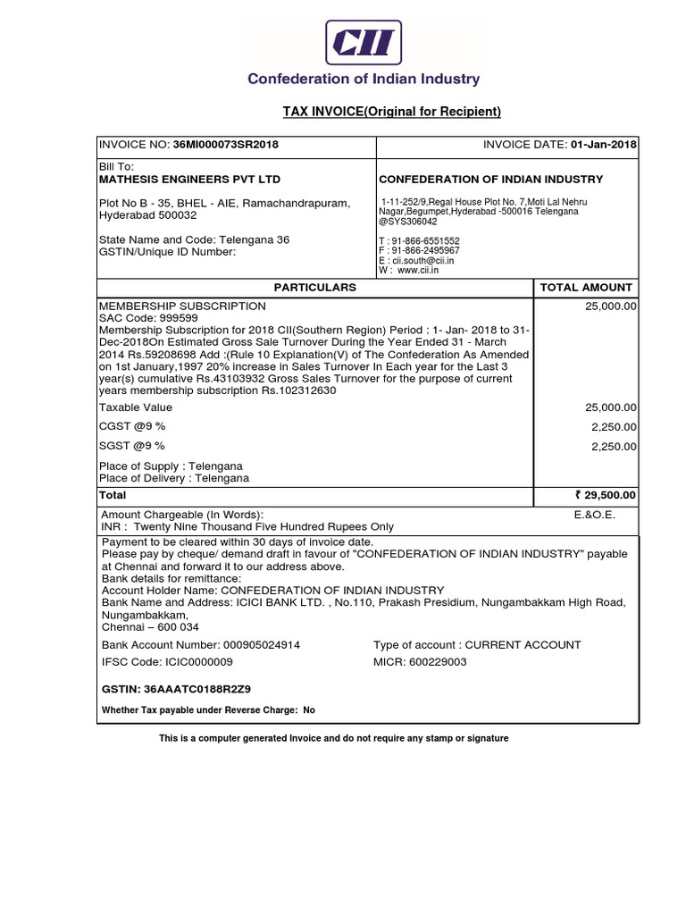 CII Invoice | PDF | Invoice | Payments