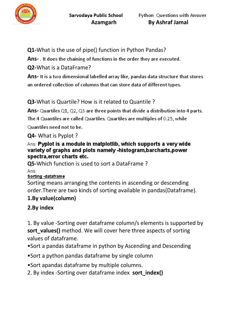 Assignment Numpy and Pandas Theroretical Questions Answer | PDF
