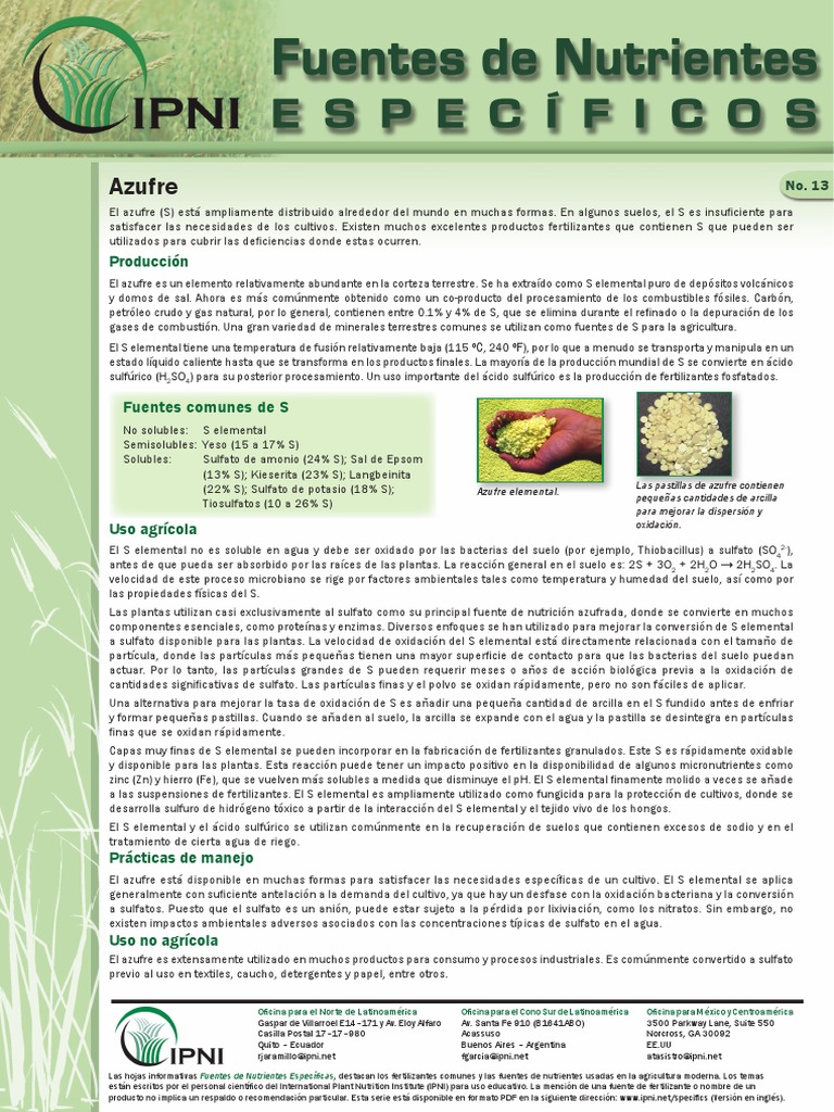 Fuentes de Nutrientes - IPNI - Azufre | PDF | Azufre | Fertilizante
