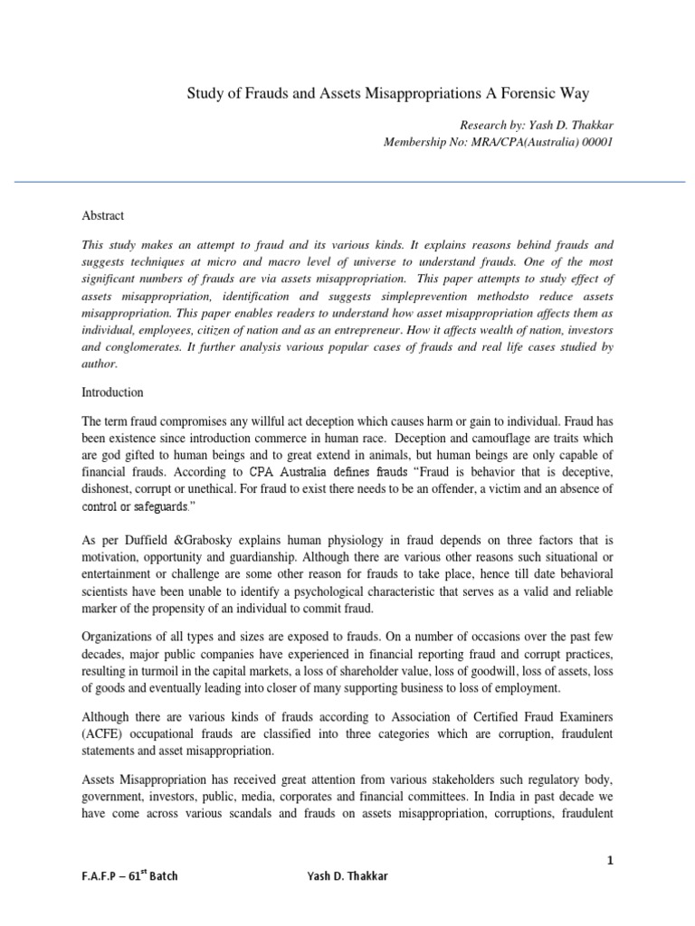 Understanding Asset Misappropriation: A Study of the Causes, Impacts ...