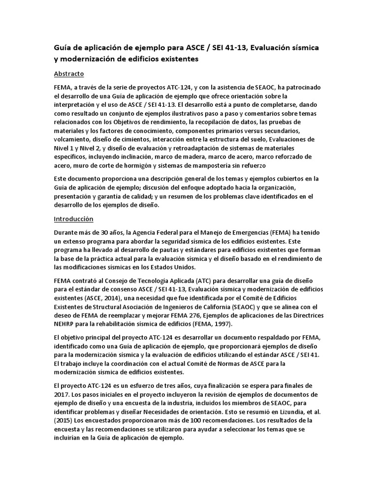 Guía de Aplicación de Ejemplo para ASCE SEI 41-13 | PDF | Diseño | Evaluación