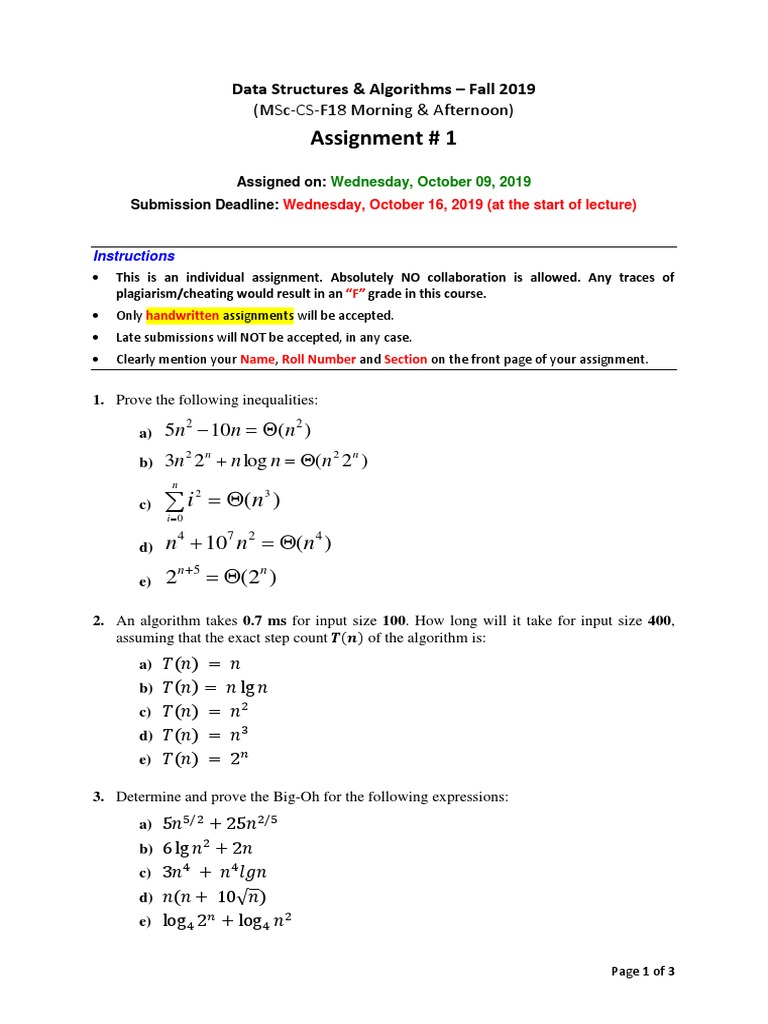 Assignment 01 Pdf Time Complexity Algorithms