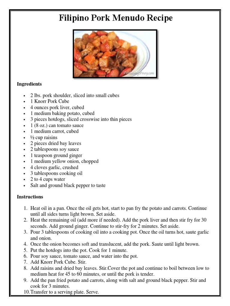 Filipino Pork Menudo Recipe | PDF