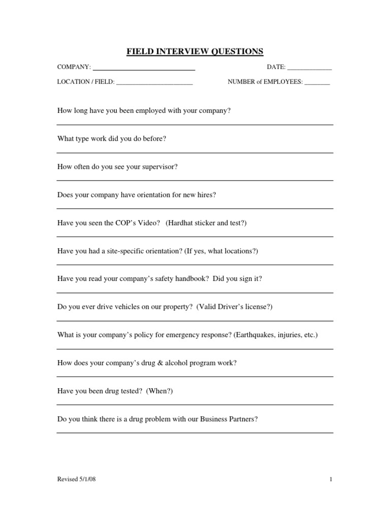 Field Interview Questions | PDF | Safety | Business