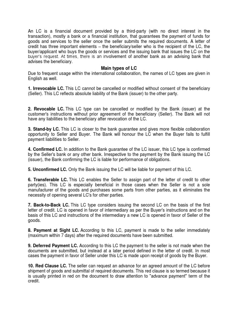 LC Notes | PDF | Letter Of Credit | Financial Transaction