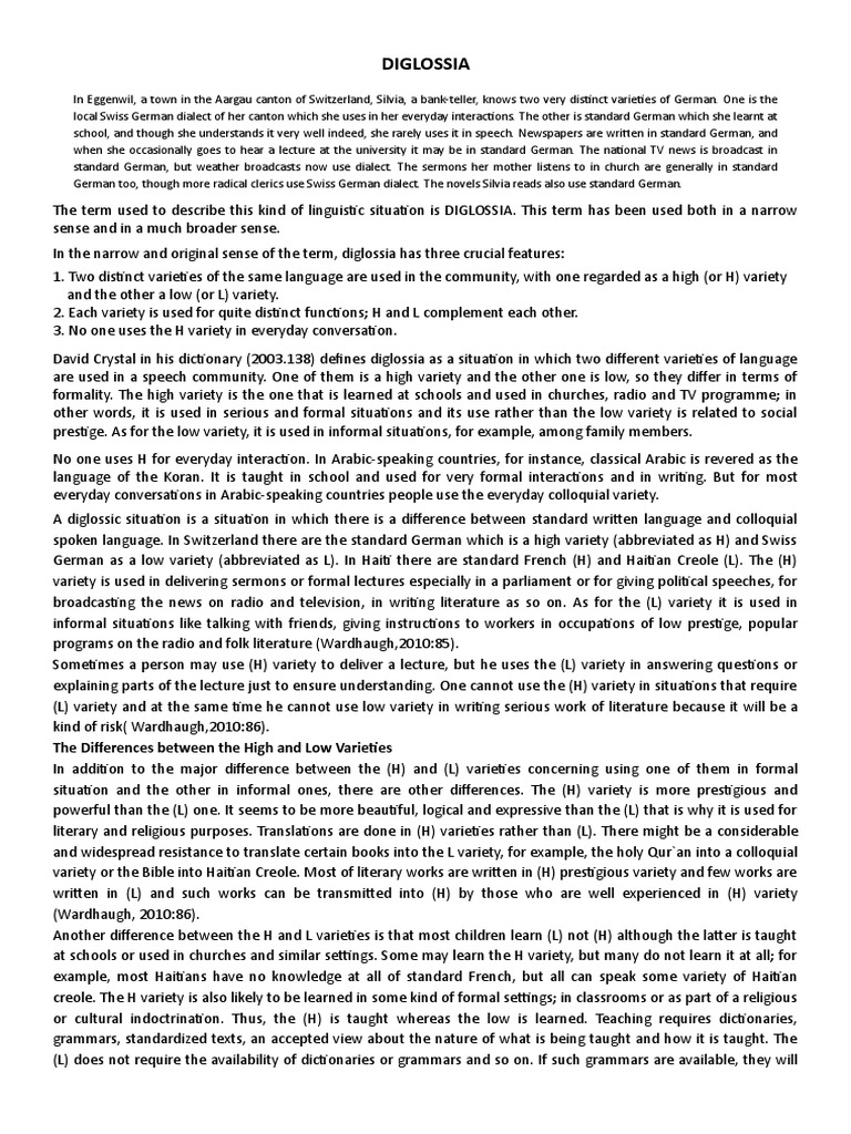 Diglossia - FINAL | Download Free PDF | Linguistics | Cognitive Science