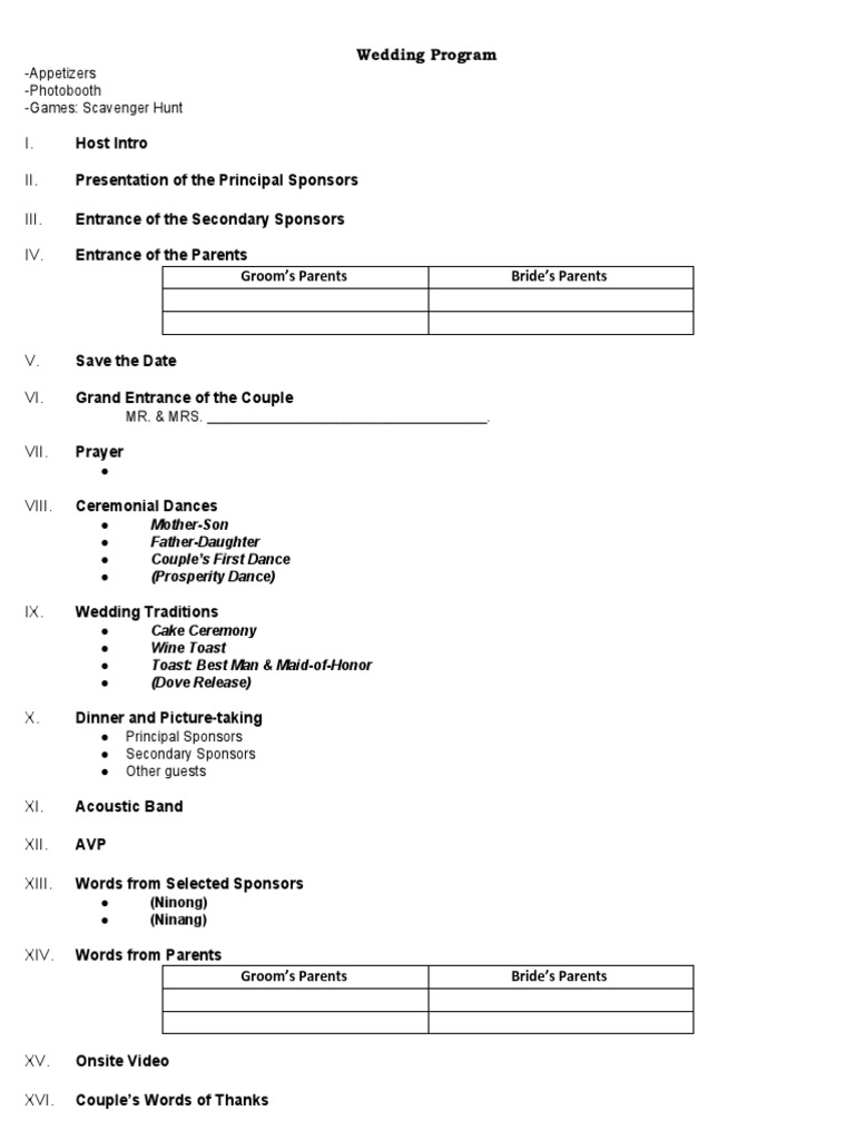 Sample Wedding Program Flow | PDF | Wedding | Social Conventions