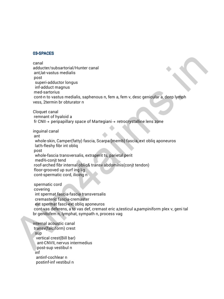 Spaces One Liners in The Body | PDF | Pelvis | Human Anatomy