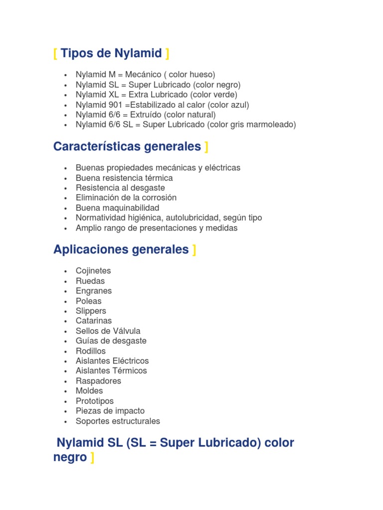 Tipos de Nylamid | PDF | Lubricante | Aislamiento térmico