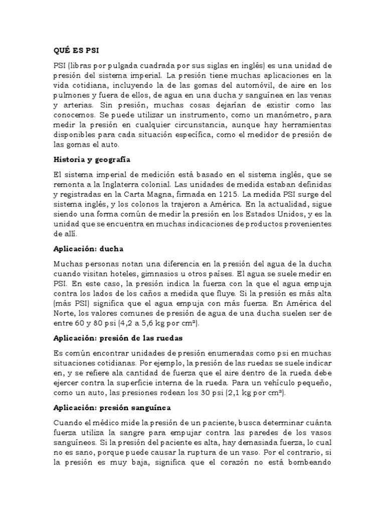 Definición y Aplicaciones de PSI | PDF | Presión | Gases