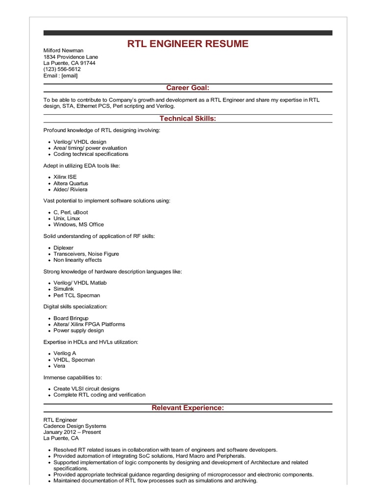 RTL Engineer Resume Summary | PDF | Hardware Description Language ...
