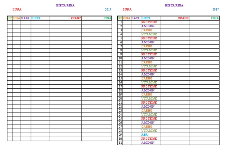 Rina diet plan for 2017 month by month | PDF