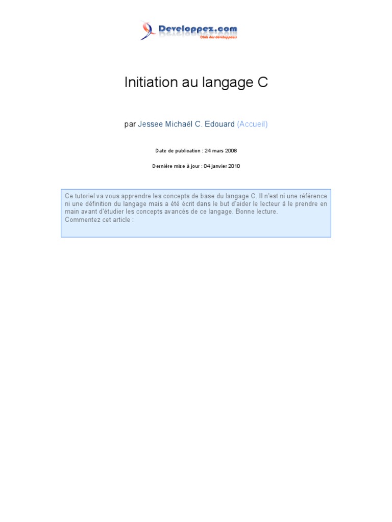 Initiation Langage C | PDF | C (Langage de programmation) | Unix
