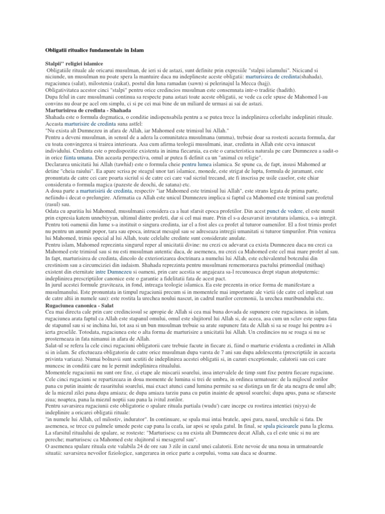 Obligatii Ritualice Fundamentale in Islam | PDF