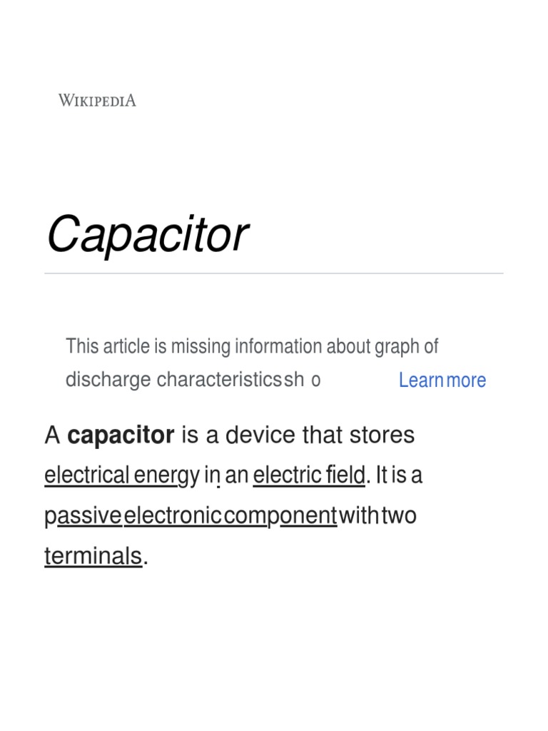 Capacitor - Wikipedia | PDF | Capacitor | Electrical Impedance