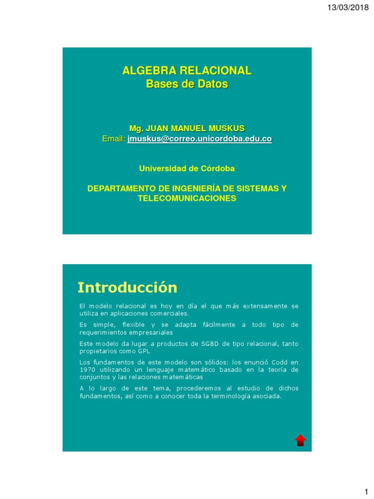 Algebra Relacional BD | PDF | Modelo relacional | Base de datos relacional
