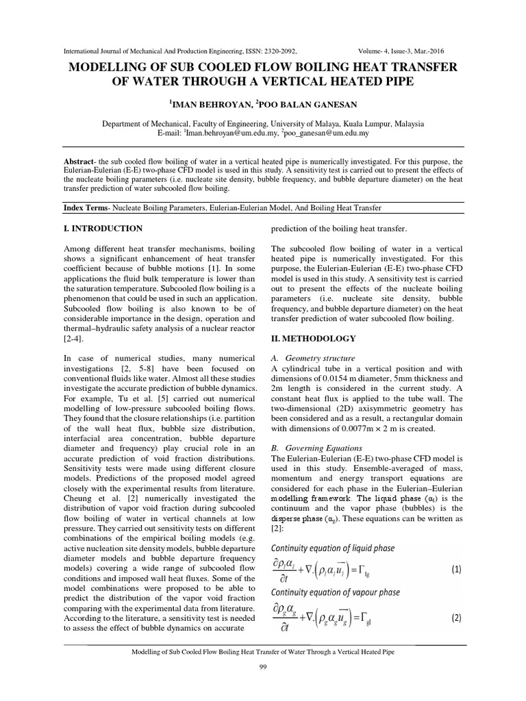Modelling of Subcooled Flow Boiling Heat Transfer of Water Through A Vertical Heated Pipe ...