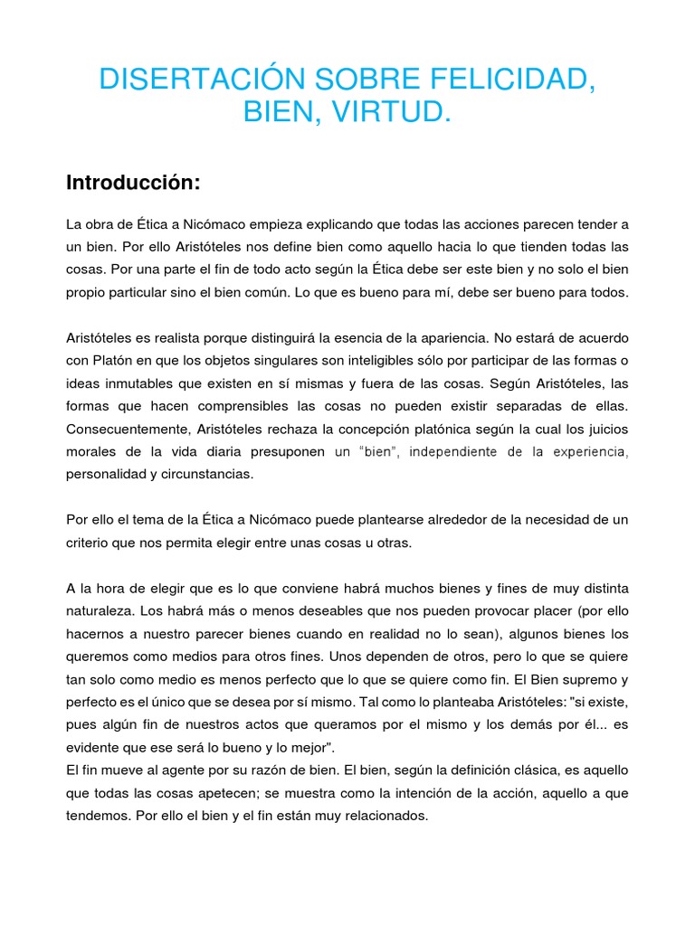 Felicidad, Bien y Virtud | PDF | Aristóteles | Felicidad